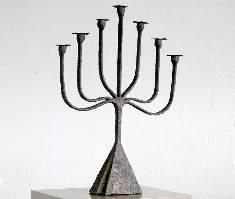 Mid-Century Brutalist Patinated Blow Torched Copper Candelabra at 1stDibs
