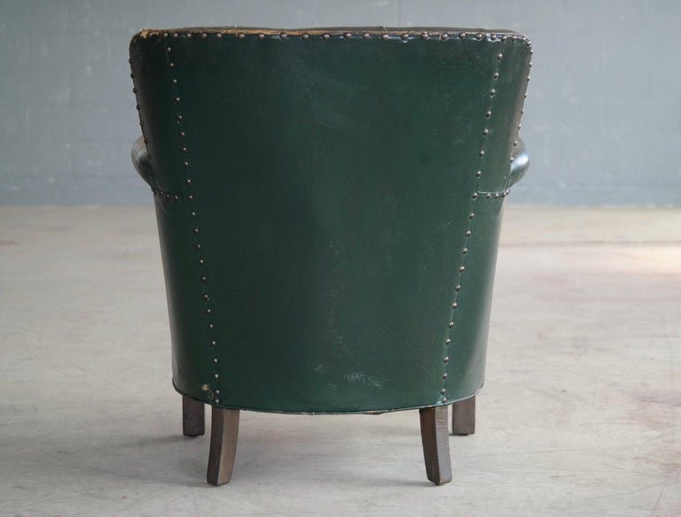 Danish 1930s Small Scale Club Chair in Tufted Patinated Green Leather ...