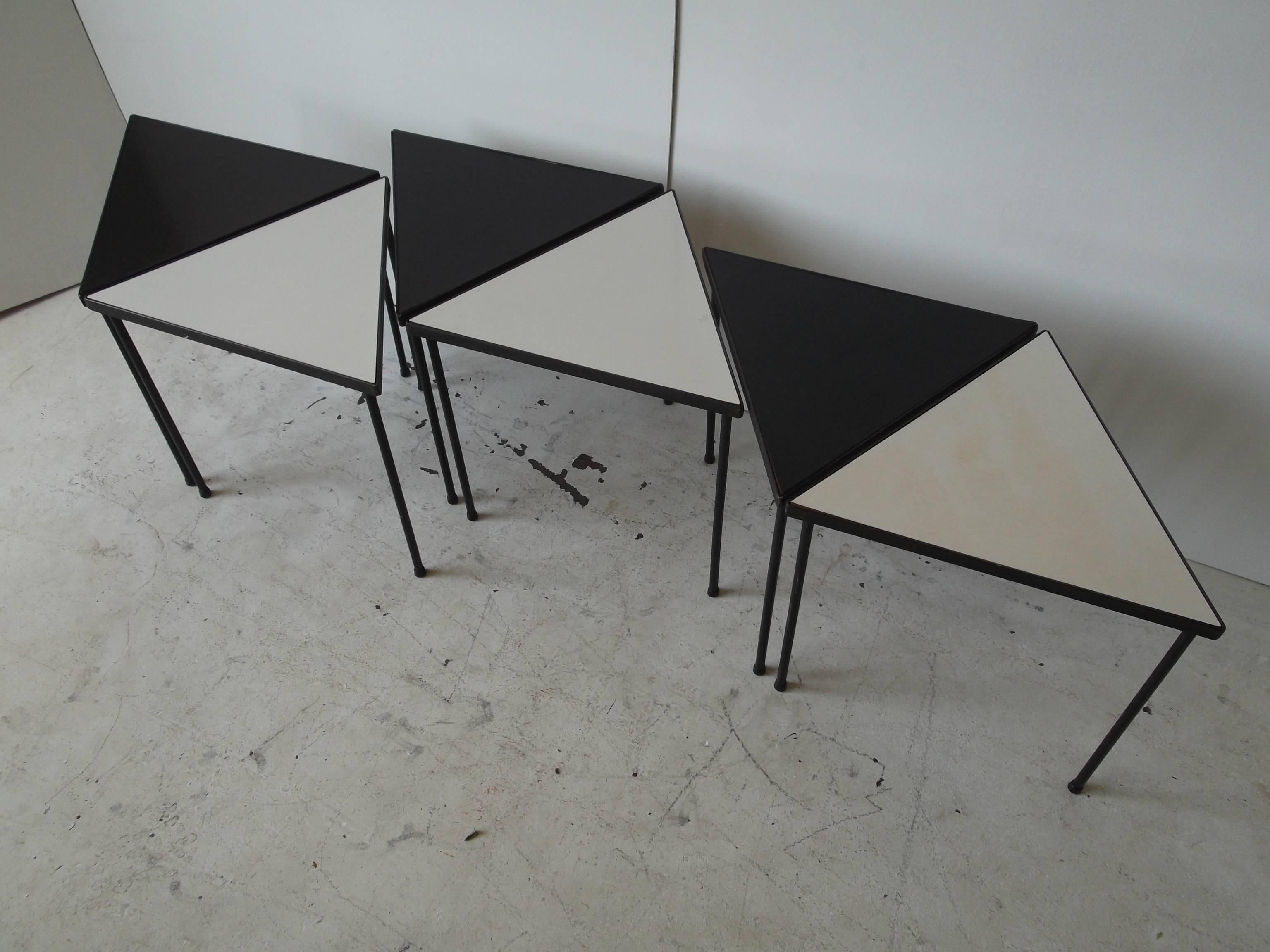 Set of Six Frederick Weinberg Iron Laminate Nesting Triangle Tables at ...