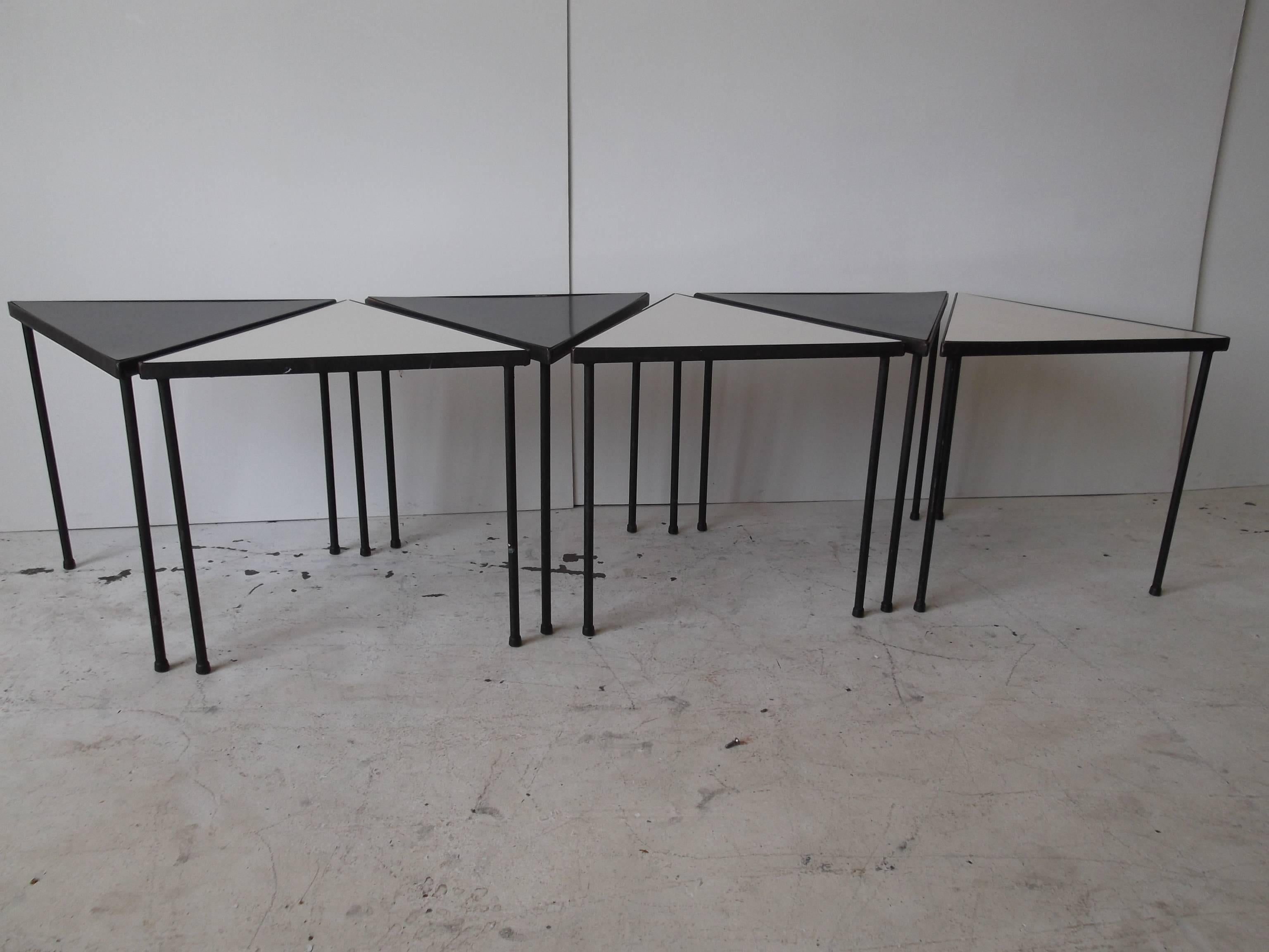 Set of Six Frederick Weinberg Iron Laminate Nesting Triangle Tables at ...