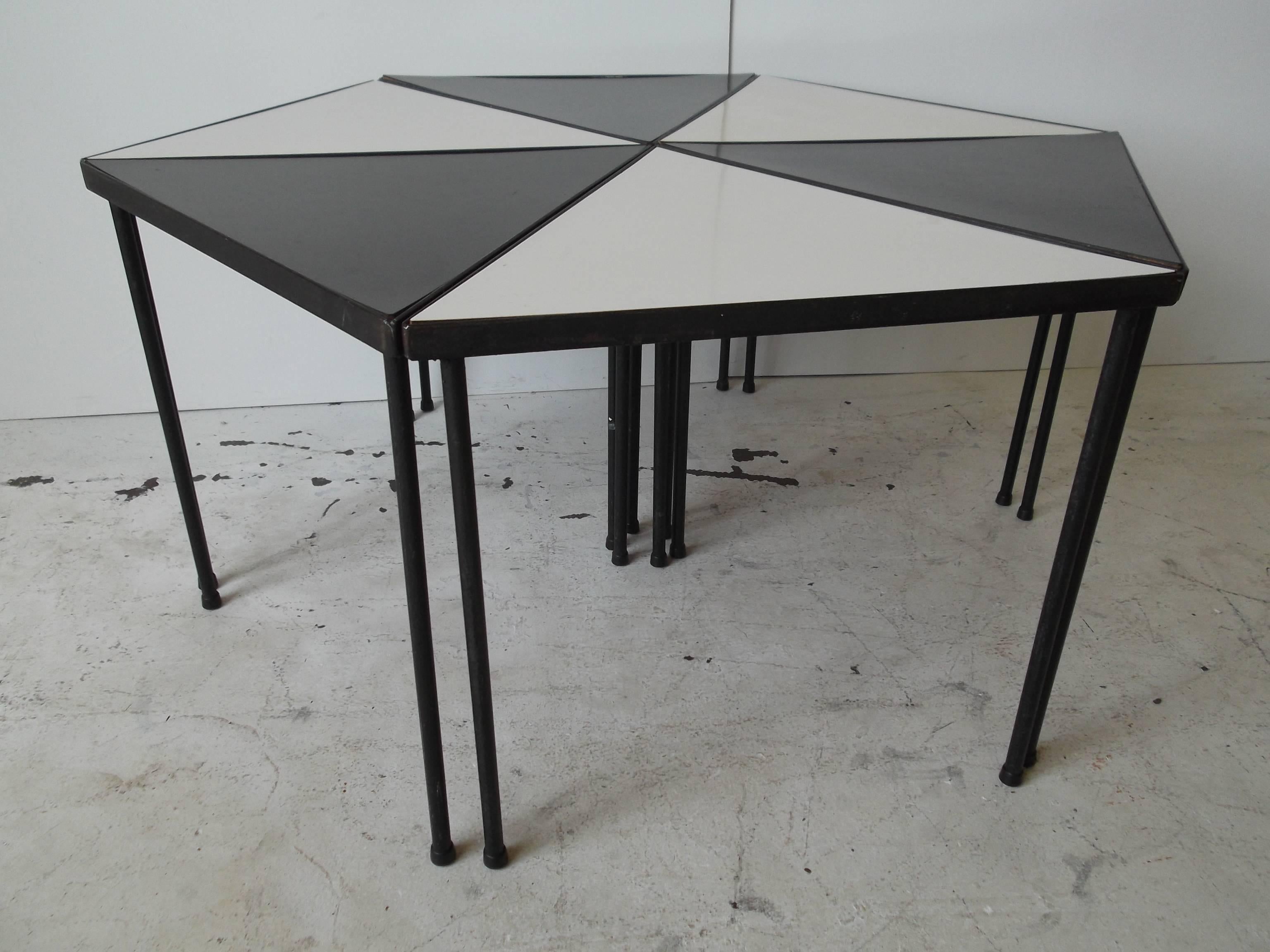 Set of Six Frederick Weinberg Iron Laminate Nesting Triangle Tables at ...