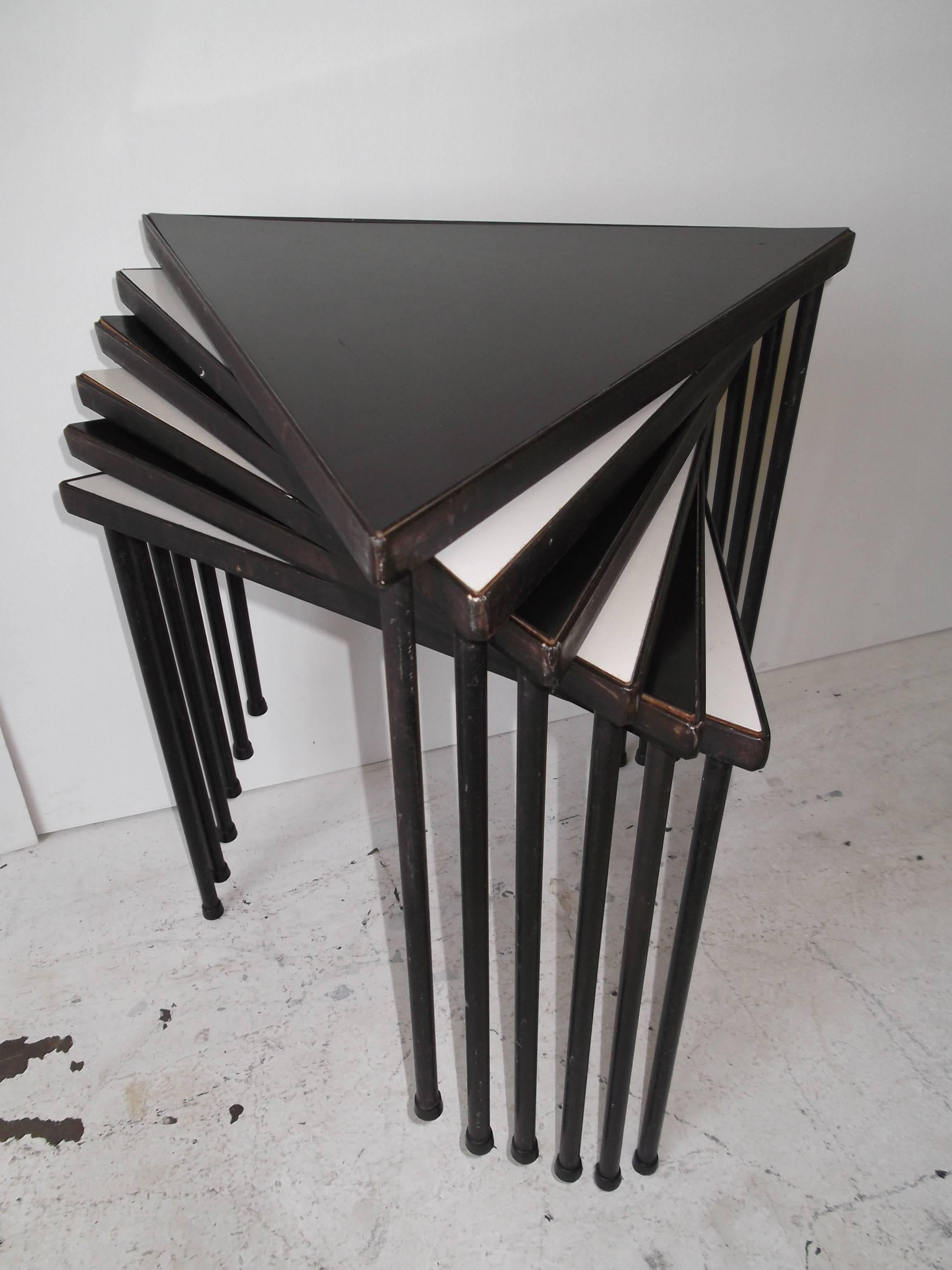 Set of Six Frederick Weinberg Iron Laminate Nesting Triangle Tables at ...