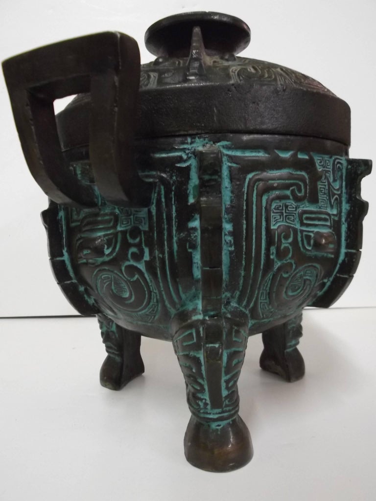 Large Vintage Attributed James Mont Cast Metal Asian Aztec Temple Urn ...