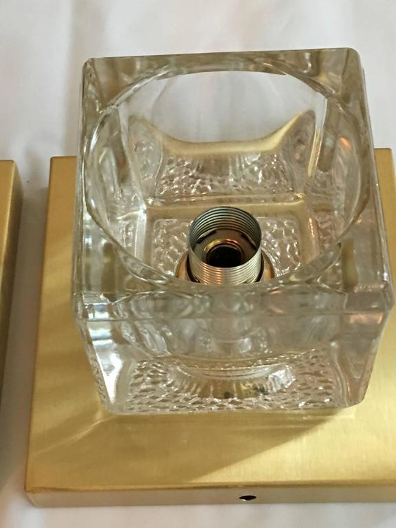 Pair of Brass Peill and Putzler Ice Cubes Glass Sconce For Sale at 1stDibs