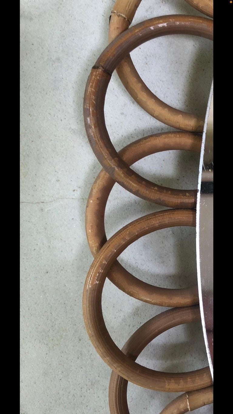 French Rattan Flower Mirror with Chain, circa 1950 at 1stDibs