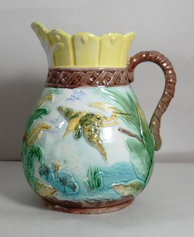 19th English Majolica Bird Stork Pitcher at 1stDibs