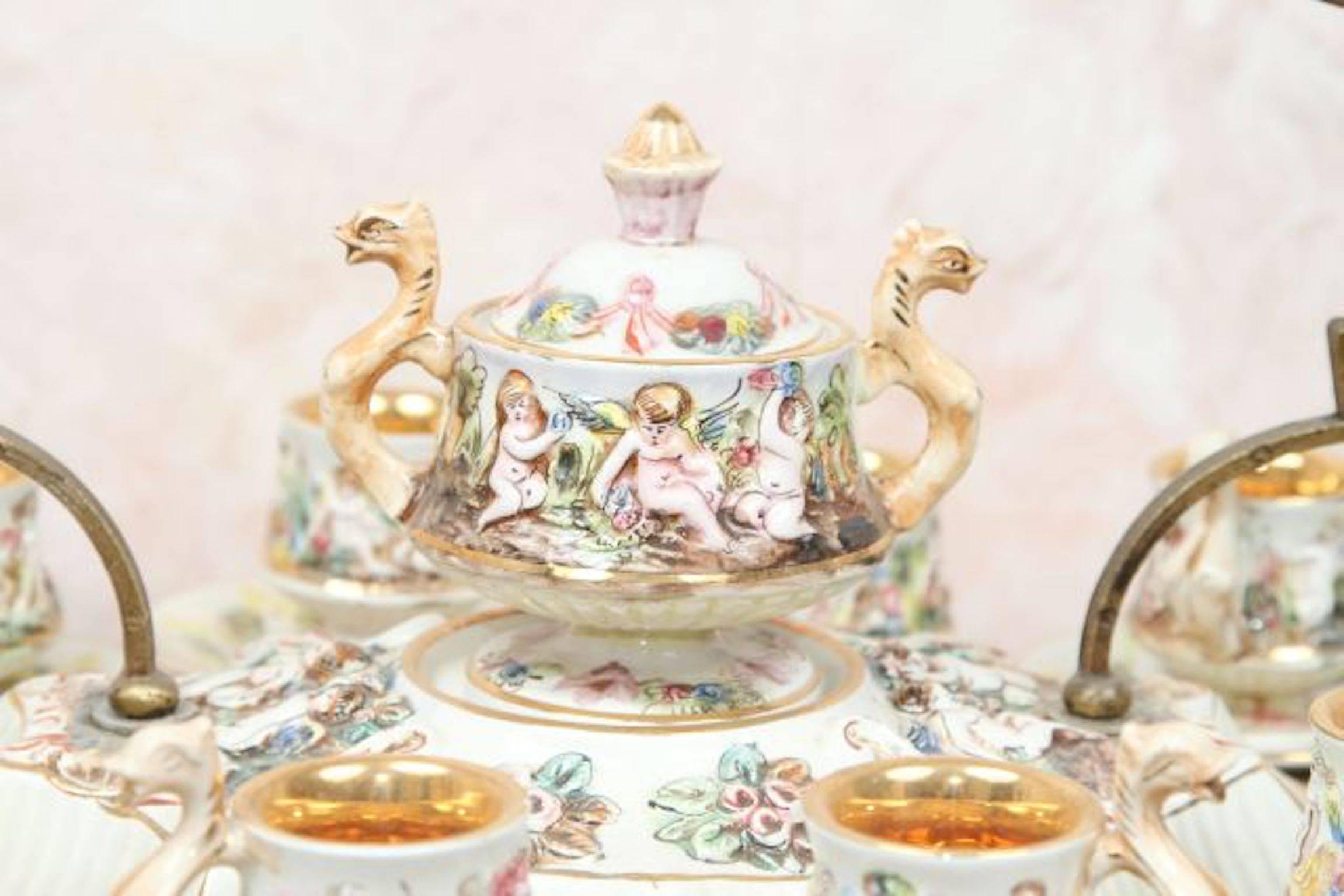 Mid-20th Century Capodimonte Porcelain Demitasse Tea Service for Ten ...