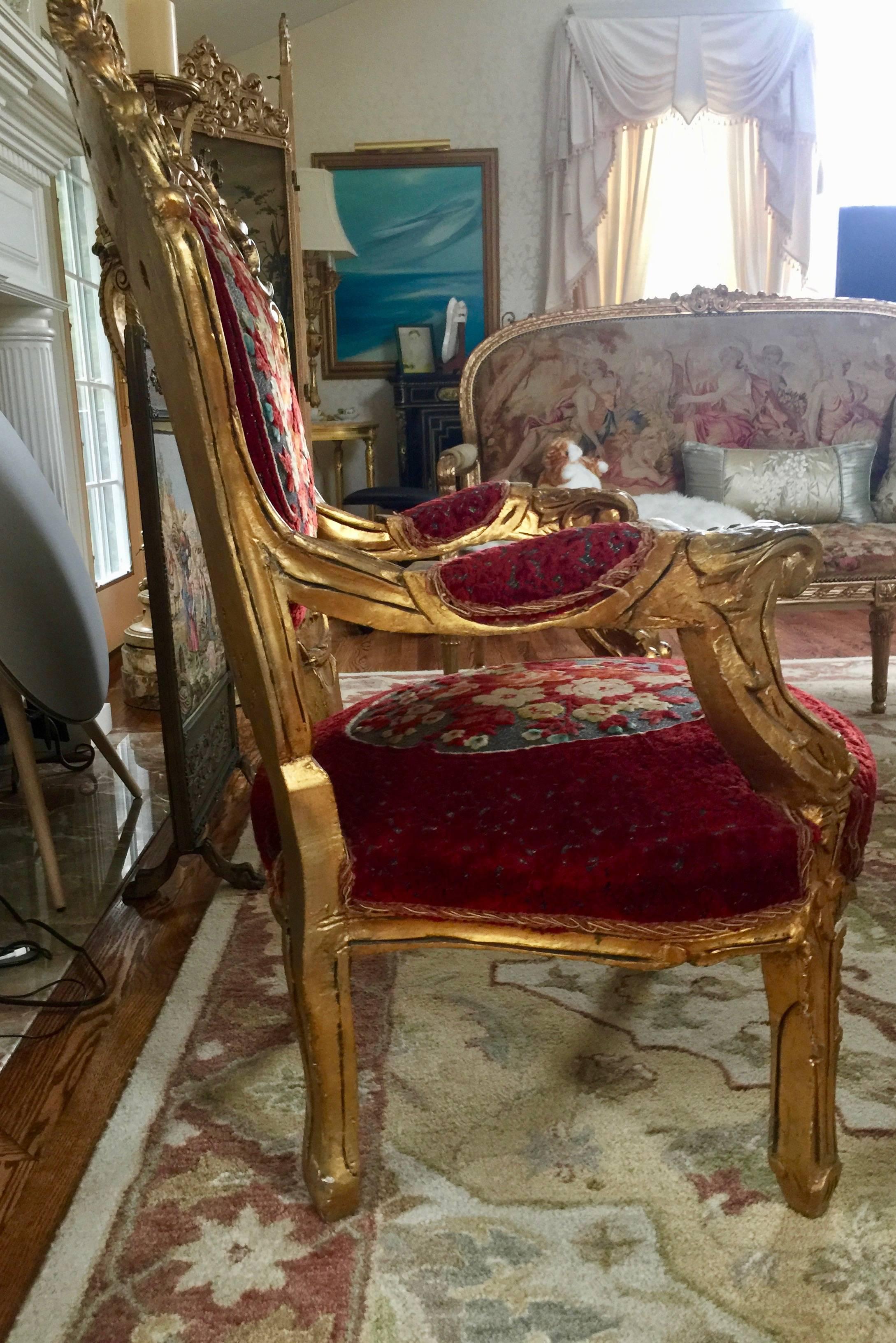Original French 18th Century Hand Carved Giltwood Rococo Armchair For ...