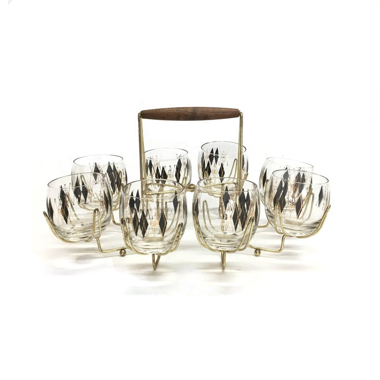 Mid-Century Atomic Roly Poly Glassware Set with Carrier at 1stDibs