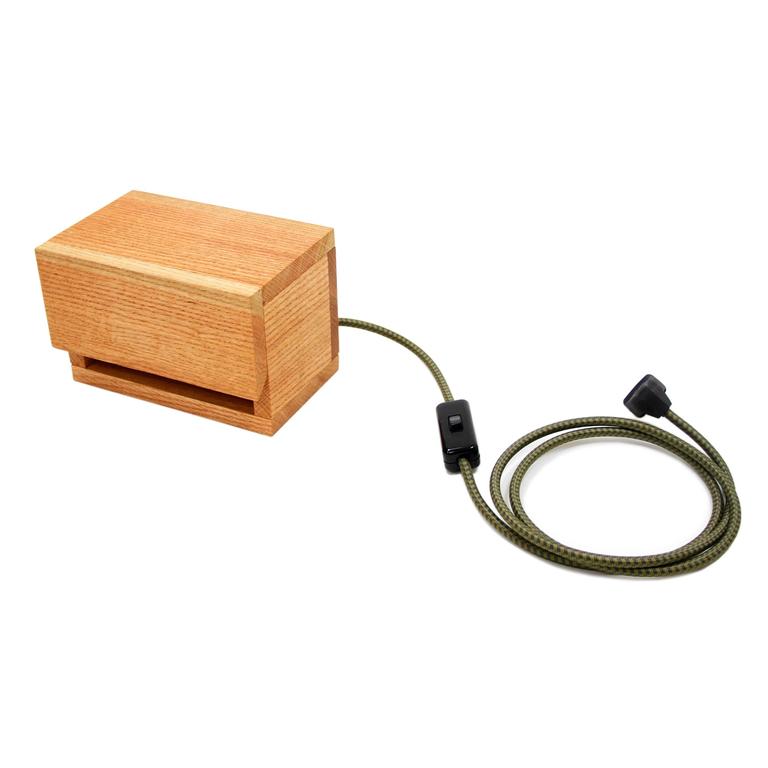 Small Table Lamp in Solid Red Oak with Cloth Covered Cord and Toggle ...