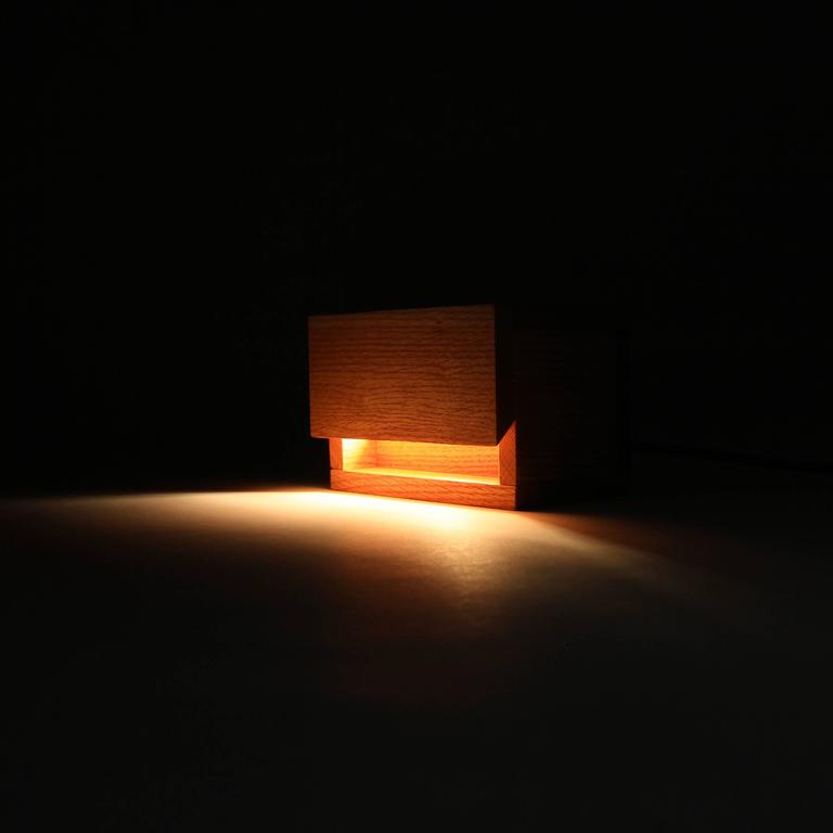 Small Table Lamp in Solid Red Oak with Cloth Covered Cord and Toggle ...