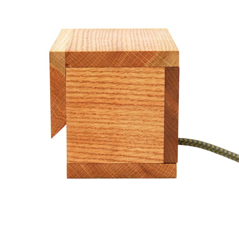 Small Table Lamp in Solid Red Oak with Cloth Covered Cord and Toggle ...