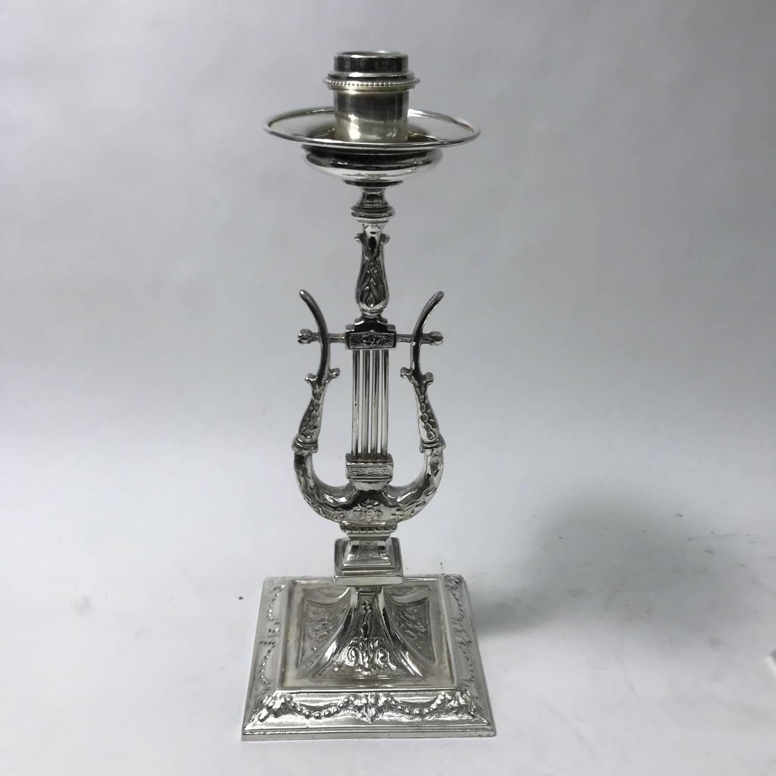 Pair of Victorian English Lyre Candlesticks in Cast circa 1870 at 1stDibs