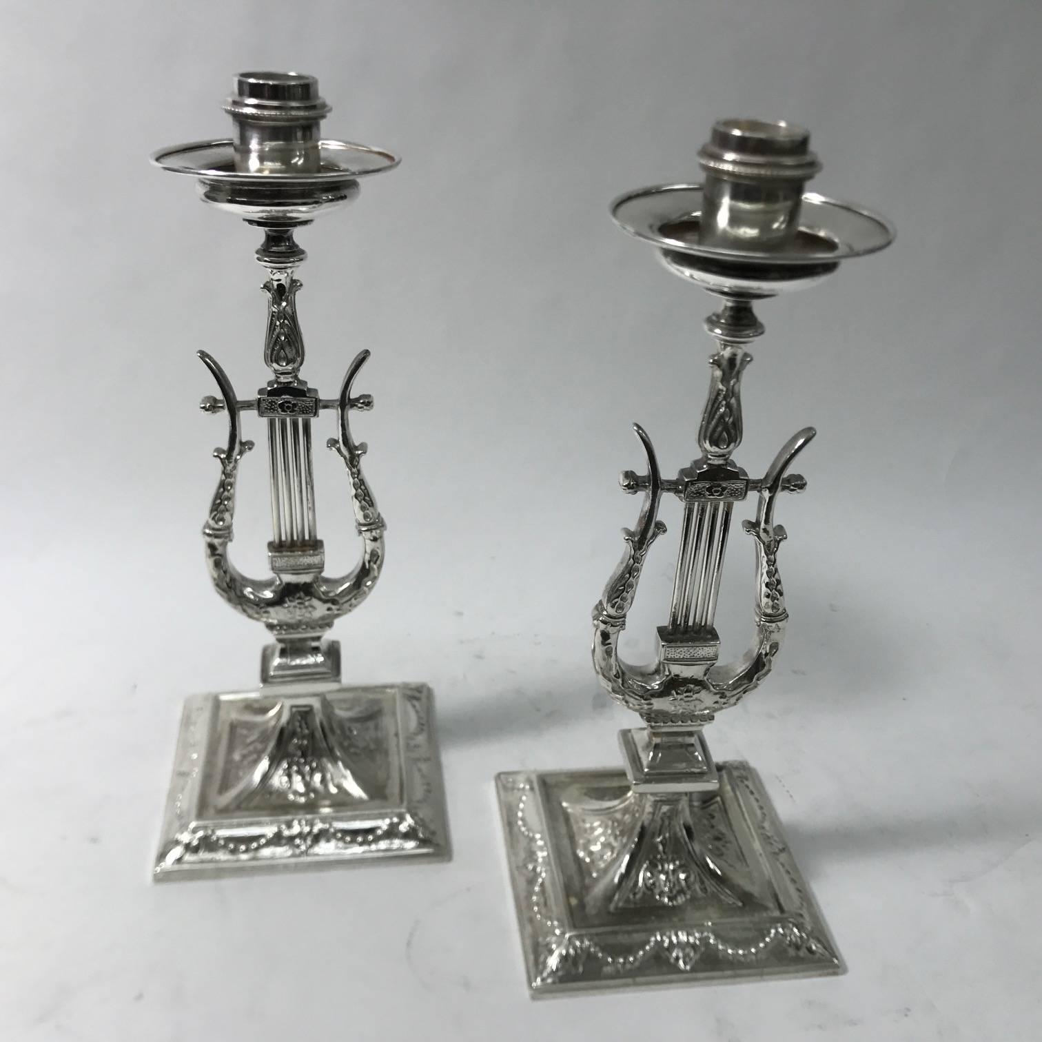 Pair of Victorian English Lyre Candlesticks in Cast circa 1870 at 1stDibs