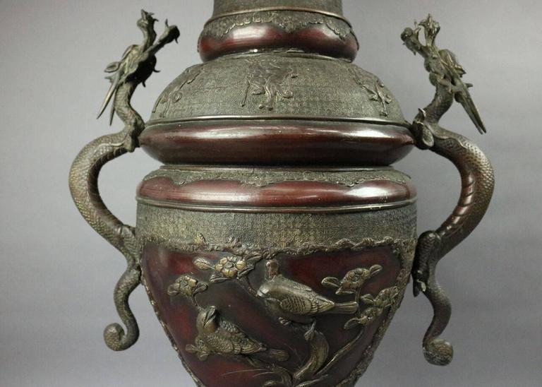 Antique Japanese Meiji Figural Bronze Floor Urn with Dragons, Birds and ...