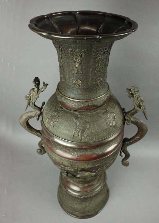 Antique Japanese Meiji Figural Bronze Floor Urn with Dragons, Birds and ...