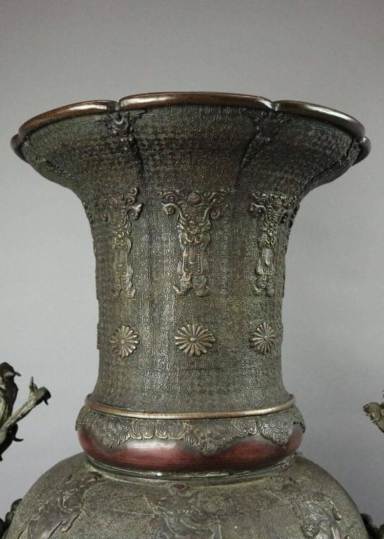 Antique Japanese Meiji Figural Bronze Floor Urn with Dragons, Birds and ...