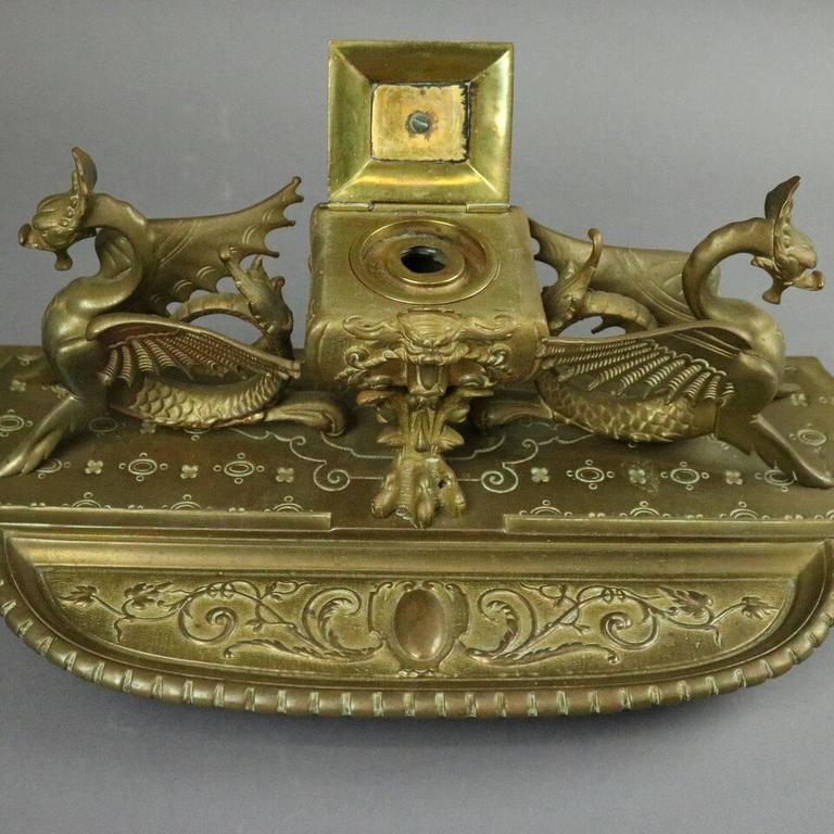 Figural Bronze Egyptian Revival Inkwell with Sea Dragons, Late 19th ...