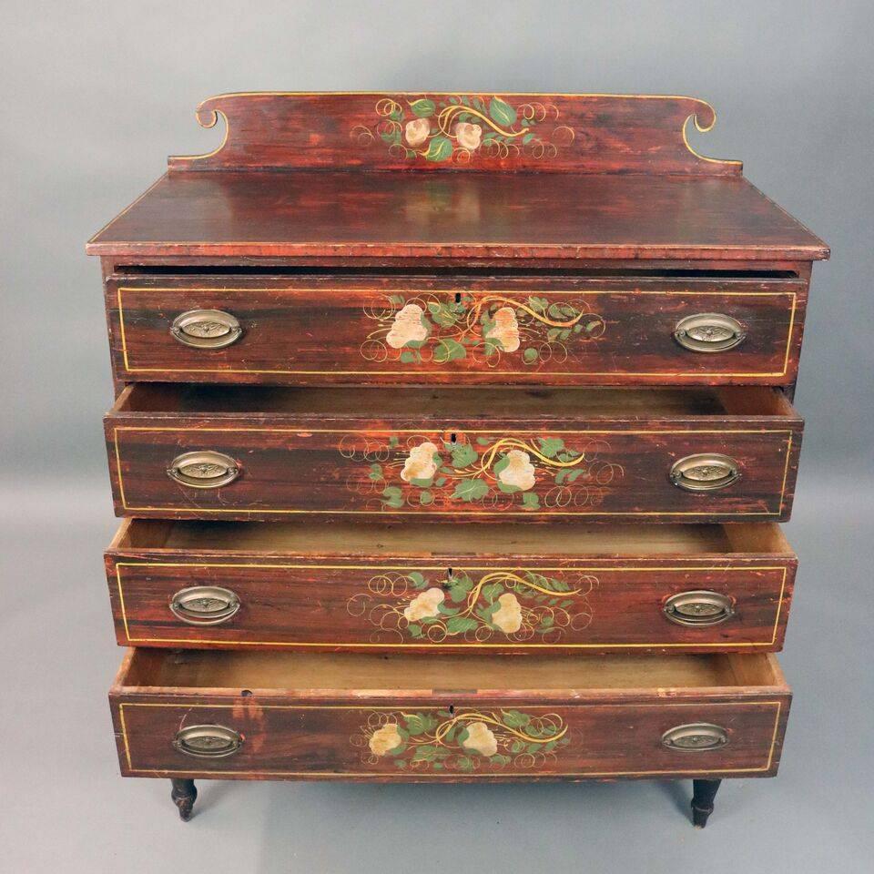 Antique Federal Chest with Hand-Painted Graining and Floral Motif ...