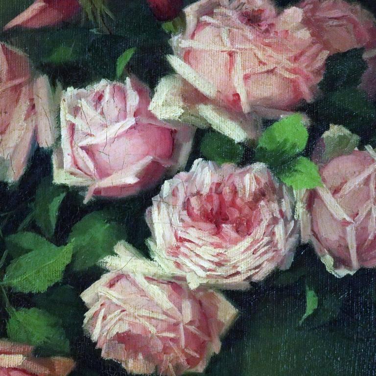 Antique Floral Still Life Oil on Canvas by Marie Johnson, Roses, circa ...