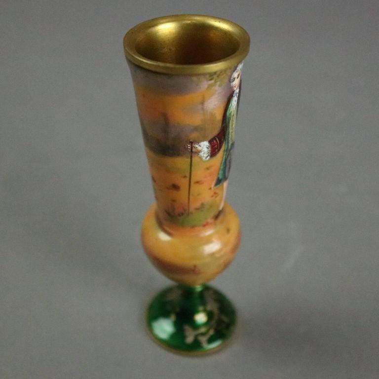 Antique French Enamel on Copper Portrait Cabinet Vase Signed Vile ...