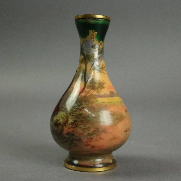 Antique French Enamel on Copper Portrait Cabinet Vase, Signed Vile ...