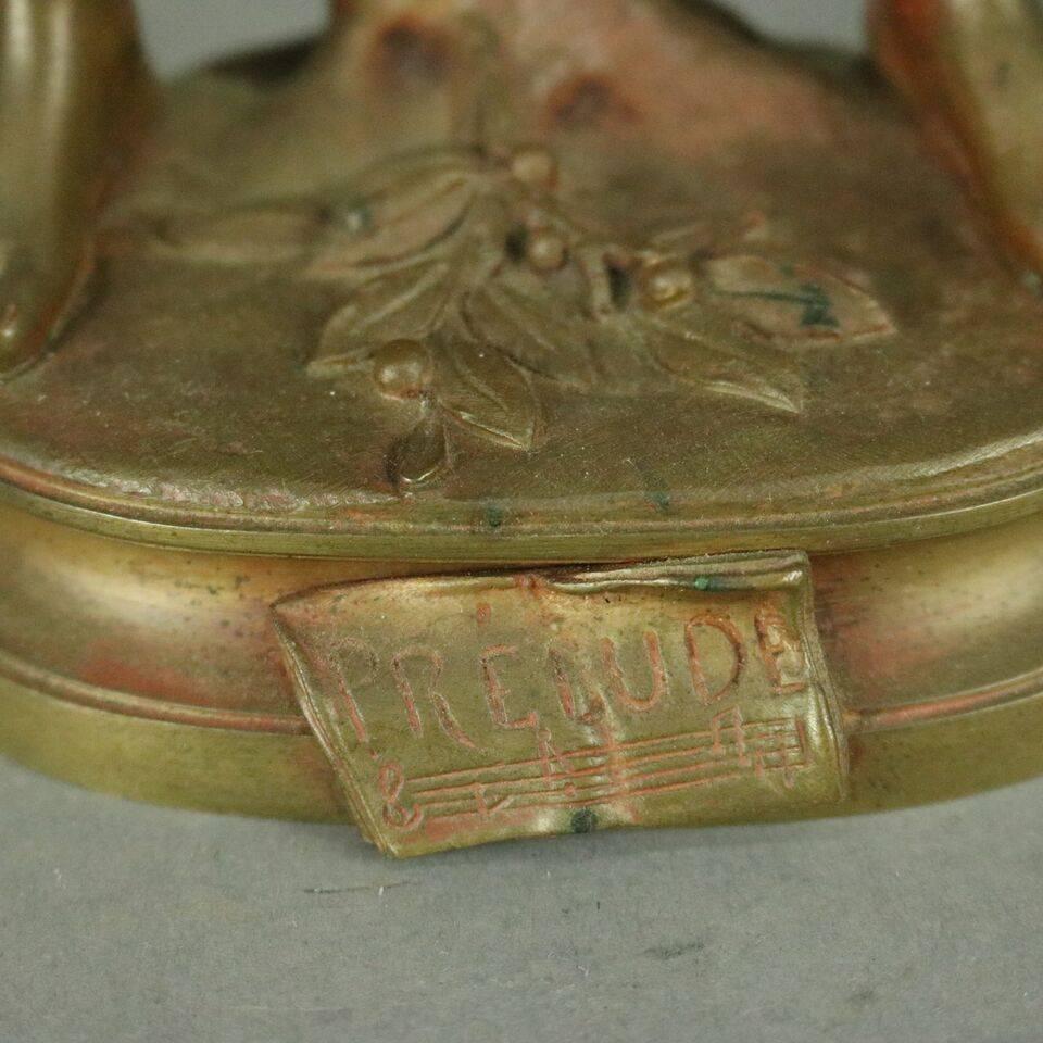 Antique Bronze Sculpture "Prelude" Signed Aug, Moreau, Boy and Lute ...