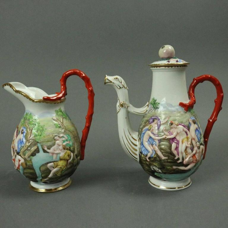 Seven pieces Antique Italian Porcelain Figural Capodimonte Tea Set ...
