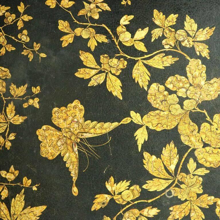 Oversized Antique Aesthetic Movement Black Lacquer and Gilt Paper Mache ...