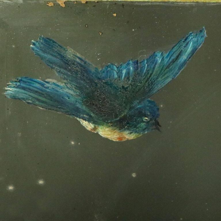 Antique Aesthetic Movement Hand-Painted Wall Mirror, Bluebirds and ...