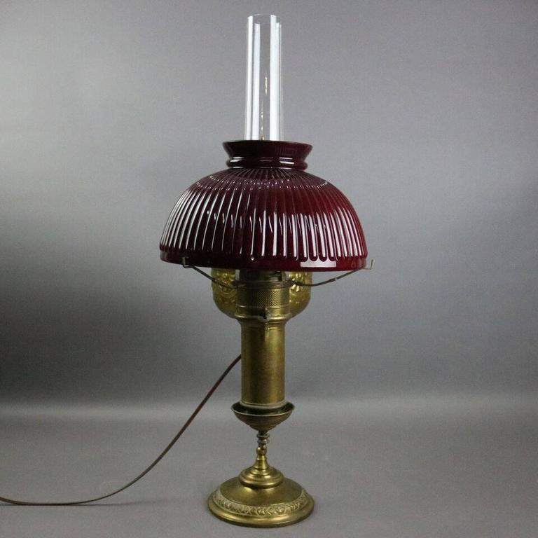 Antique Miller Lamp Co. Embossed Brass Student Lamp, circa 1880 at ...