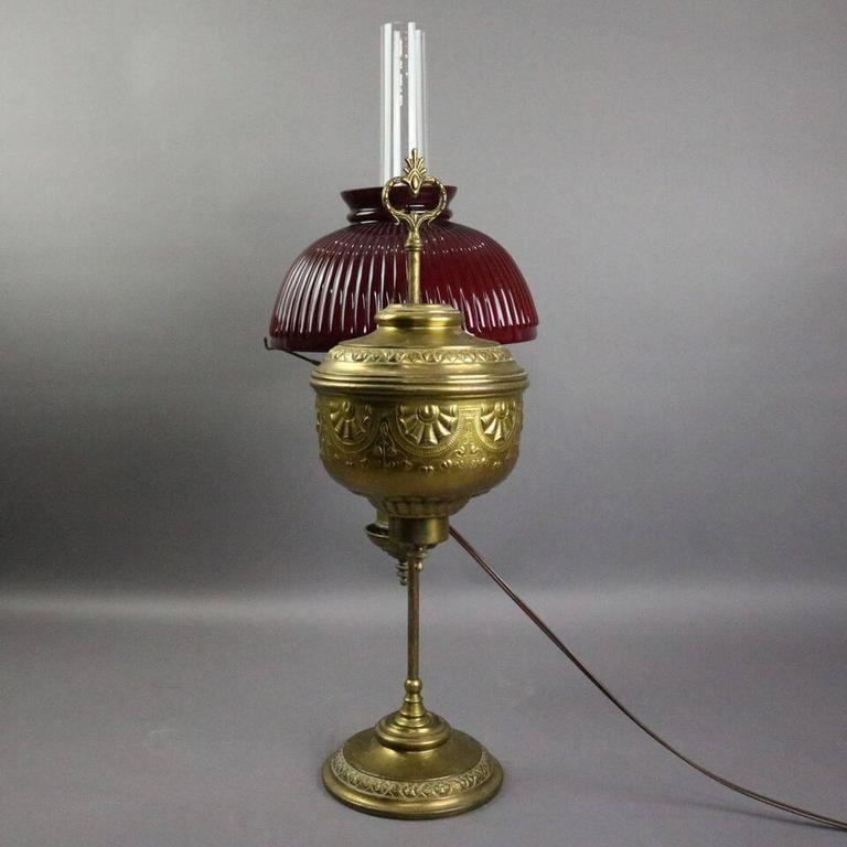 Antique Miller Lamp Co. Embossed Brass Student Lamp, circa 1880 at 1stDibs