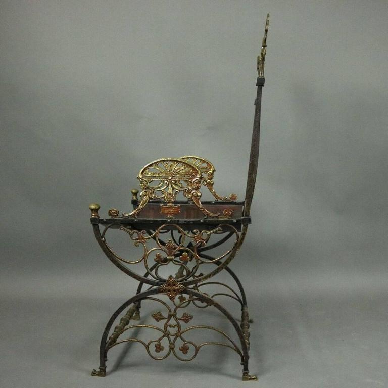 Antique Neoclassical Roman Wrought Iron and Bronze Throne or Curule ...