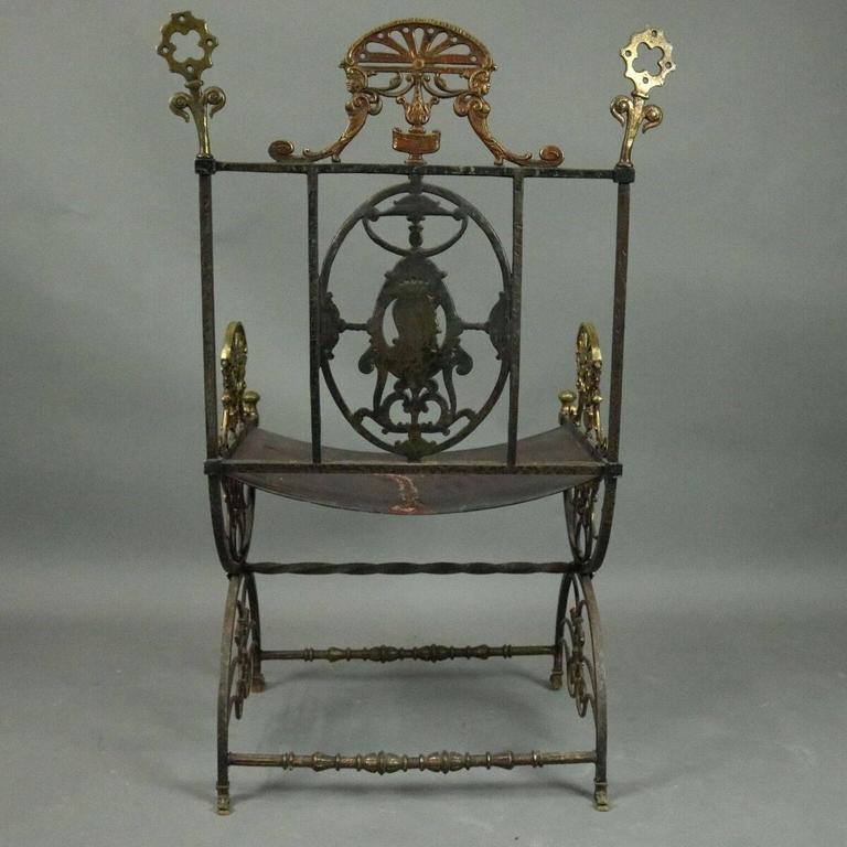 Antique Neoclassical Roman Wrought Iron and Bronze Throne or Curule ...
