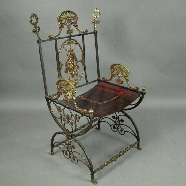 Antique Neoclassical Roman Wrought Iron and Bronze Throne or Curule ...