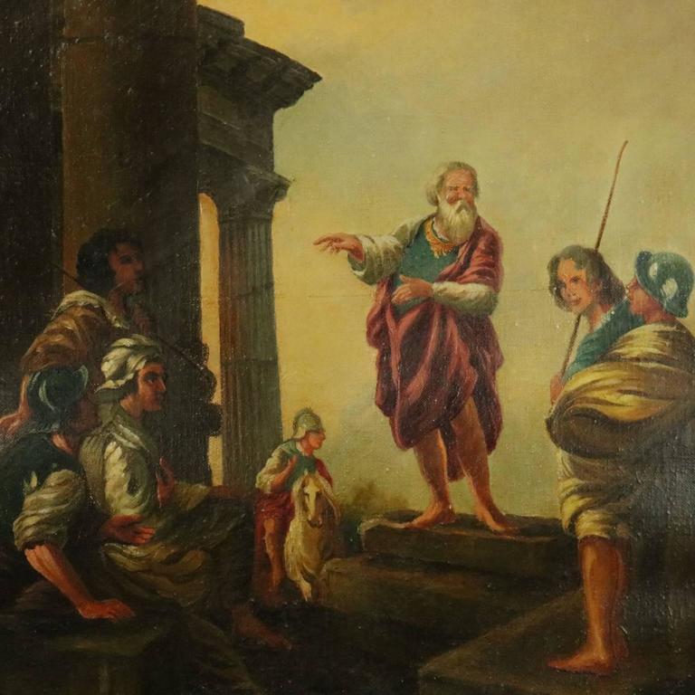 Neoclassical Oil on Canvas Painting, Greek Ruins with Warriors, circa ...