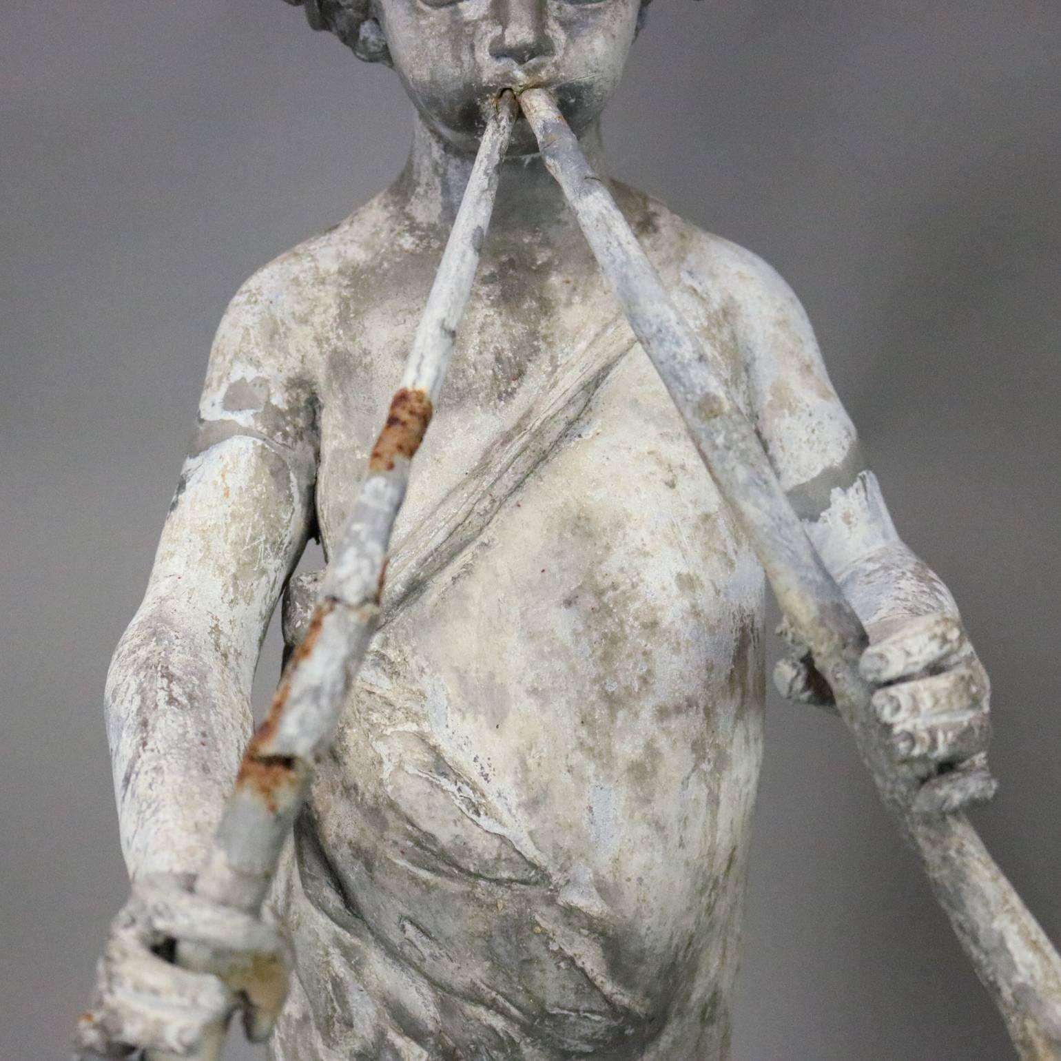 Pair of Antique French Lead Garden Fountain Figures of Classical Pan ...