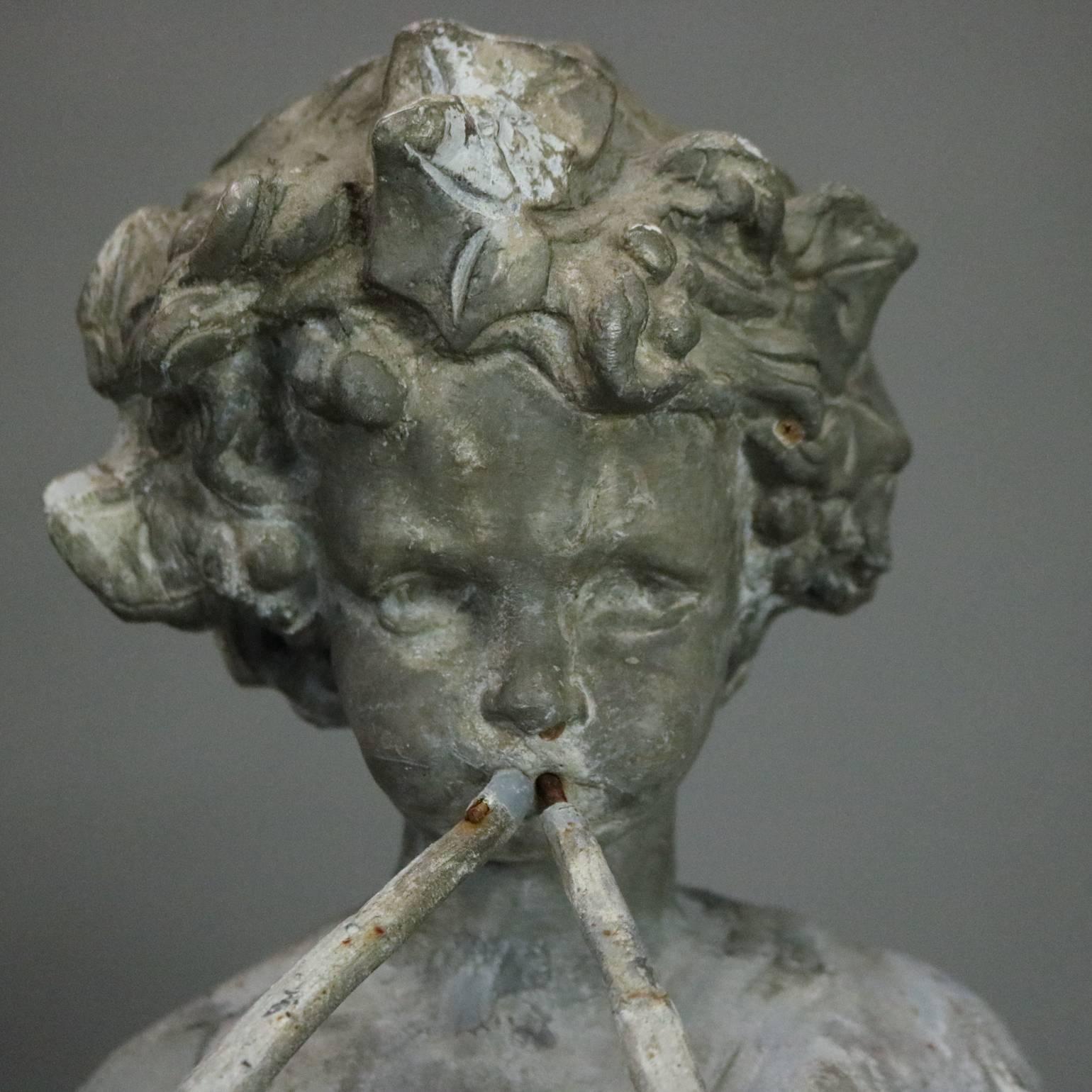 Pair of Antique French Lead Garden Fountain Figures of Classical Pan ...