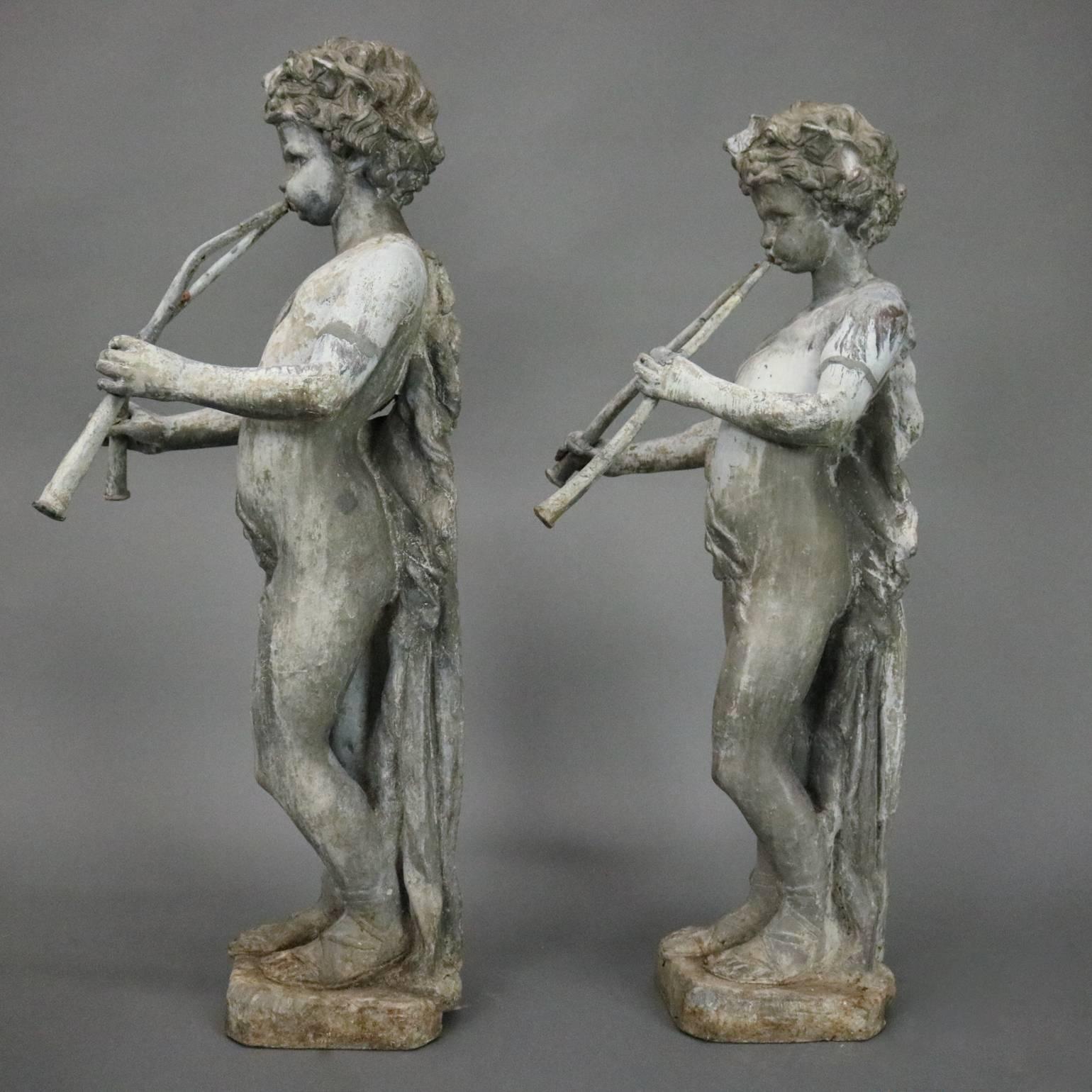 Pair of Antique French Lead Garden Fountain Figures of Classical Pan ...