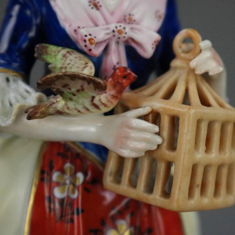 Antique English Chelsea Porcelain and Gilt Figurine of Woman with Bird ...