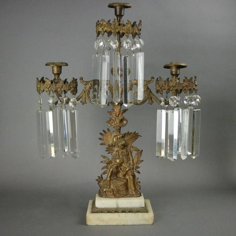 Antique Three-Piece Early Bronze Marble and Crystal Girandole Set ...