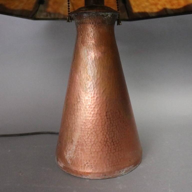 Antique Arts and Crafts Mission Style Hammered Copper Slag Glass Table ...