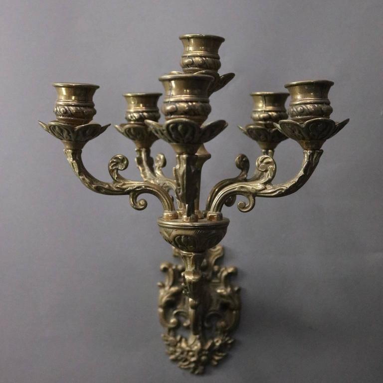 Pair of Antique French Cast Bronze Six-Light Wall Sconce Candelabra ...