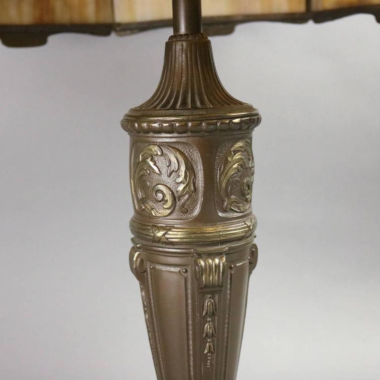 Antique Art Nouveau Foliate Filigree Eight-Panel Shade Slag Glass Lamp ...