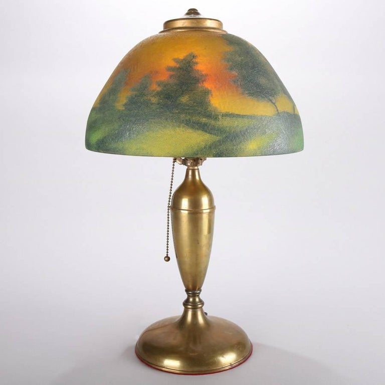 Antique Pittsburgh Reverse Painted Lamp, Landscape Scene, 20th Century ...