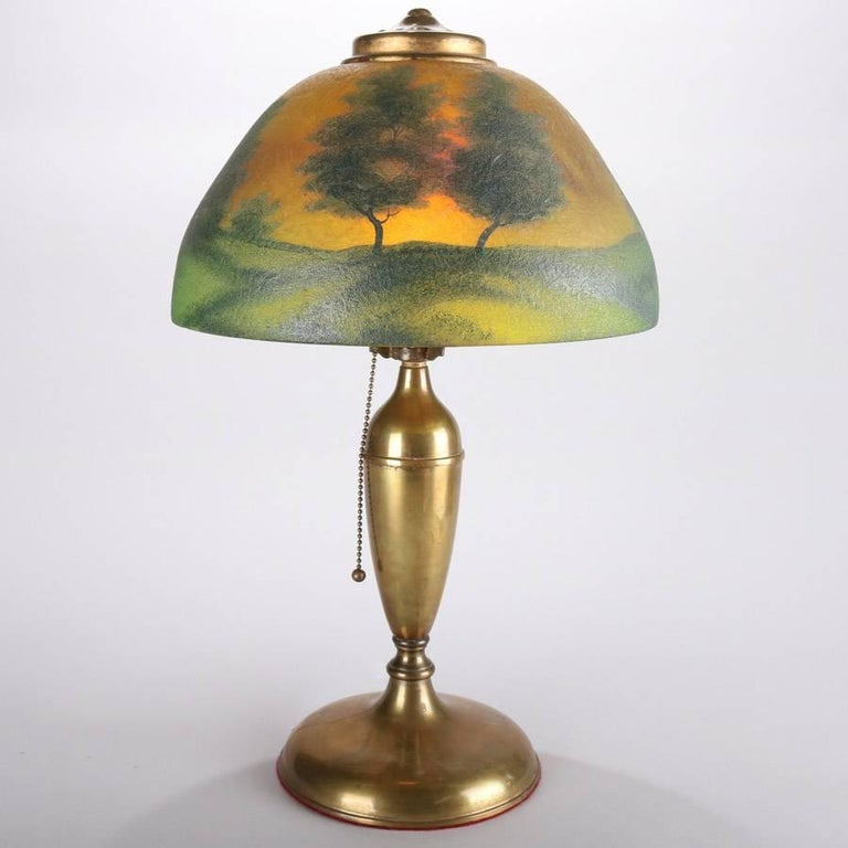 Antique Pittsburgh Reverse Painted Lamp, Landscape Scene, 20th Century ...
