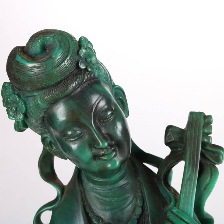 Pair of Antique Chinese Carved Jade Figural Sculptures, Woman and ...