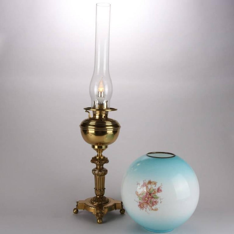 Antique Brass Gone with the Wind Table Lamp with Hand-Painted Globe at ...