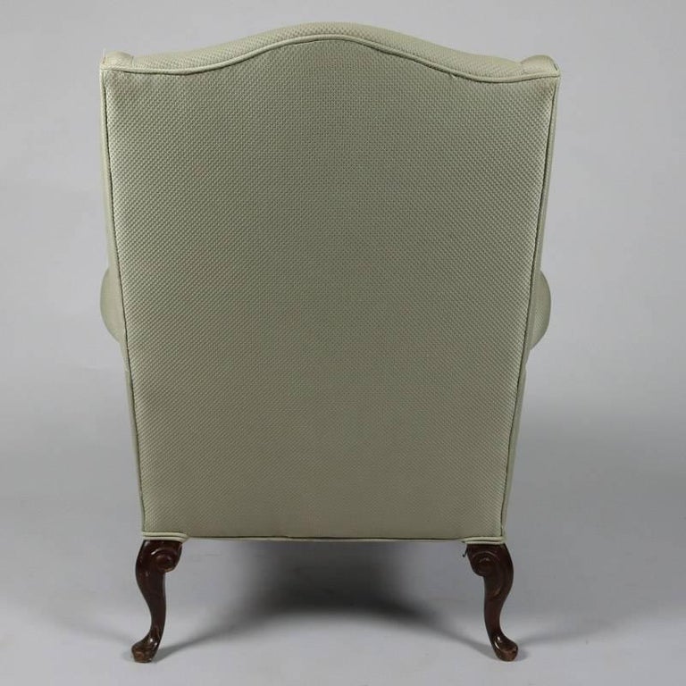 Pair of Antique Sage Queen Anne Style Upholstered Wingback Chairs, 20th ...