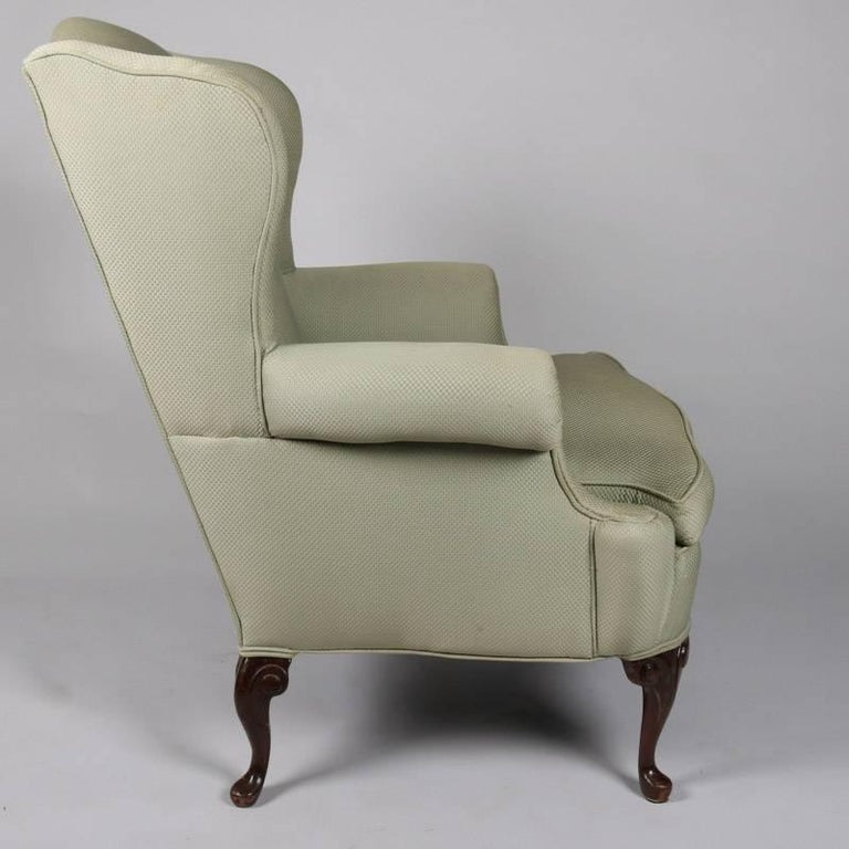 Pair of Antique Sage Queen Anne Style Upholstered Wingback Chairs, 20th ...